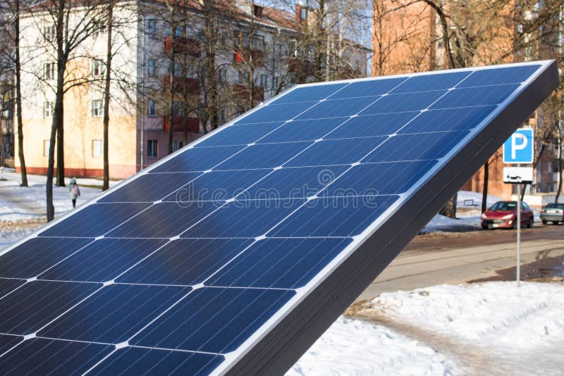 Solar Panel on a City Street Closeup Stock Photo - Image of power ...