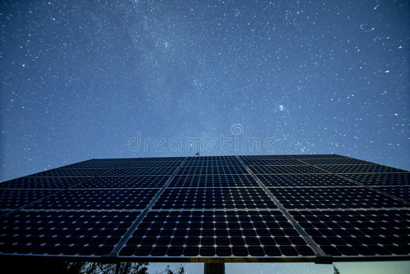 Solar Panel and Clean Energy at Night Stock Photo - Image of mountains ...