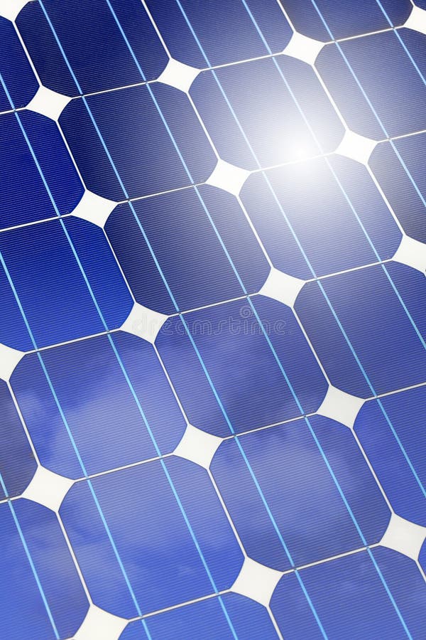 Solar Panel Closeup with Sky and Sun Reflection Stock Image - Image of ...