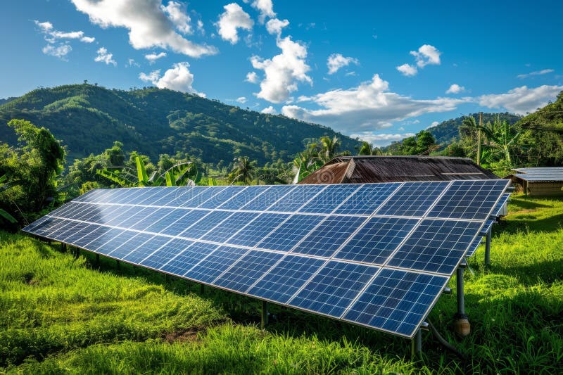 A Solar Panel Collecting Energy in a Field with Mountains in the ...