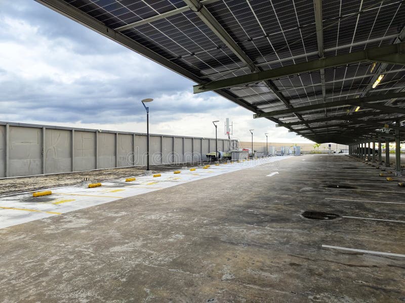 Solar Panel Covered Parking Lot on a Cloudy Day Stock Image - Image of ...