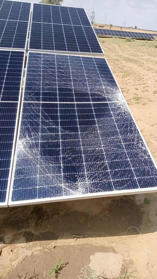 Solar Panel Damaged in Solar Plant Due To Vehicle Movement Stock Image ...
