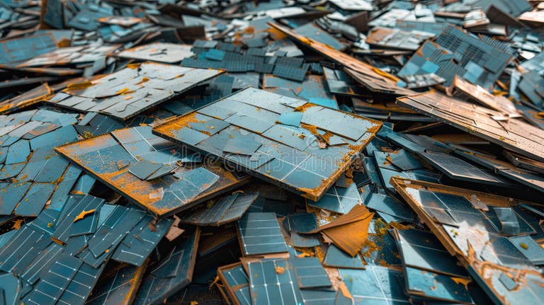 Solar Panel Debris. a Heap of Shattered Solar Panels, Showcasing the ...