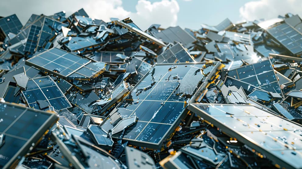 Solar Panel Debris. a Heap of Shattered Solar Panels, Showcasing the ...
