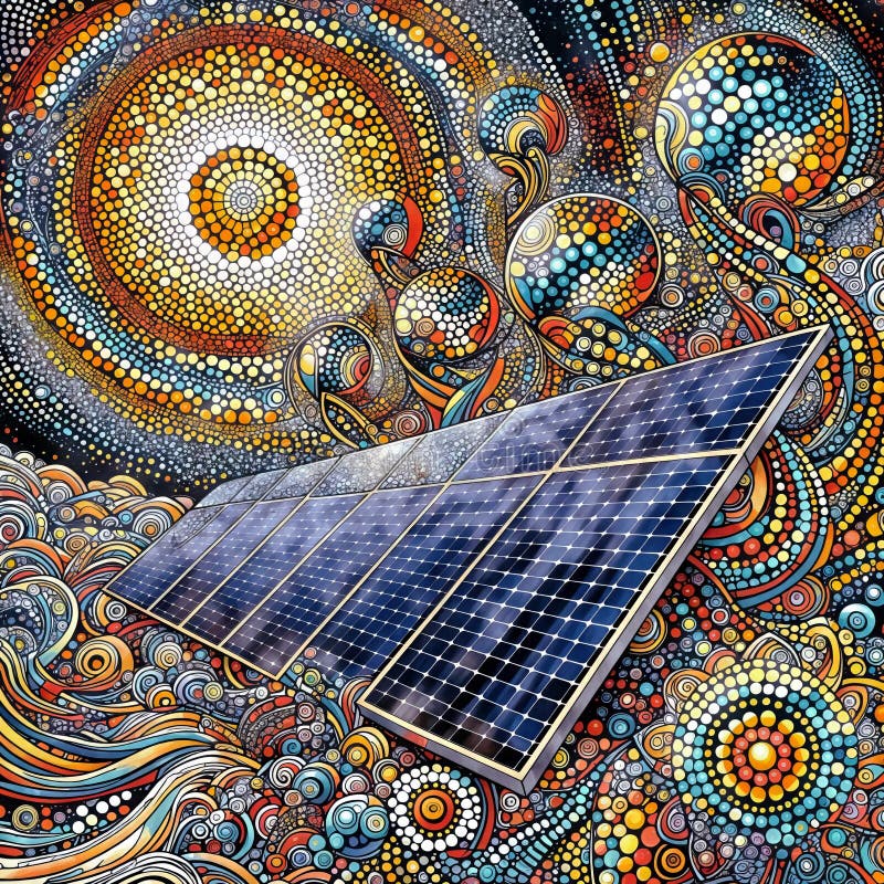 Abstract Solar Panel Surrounded by Planets, Stars, and Intricate ...