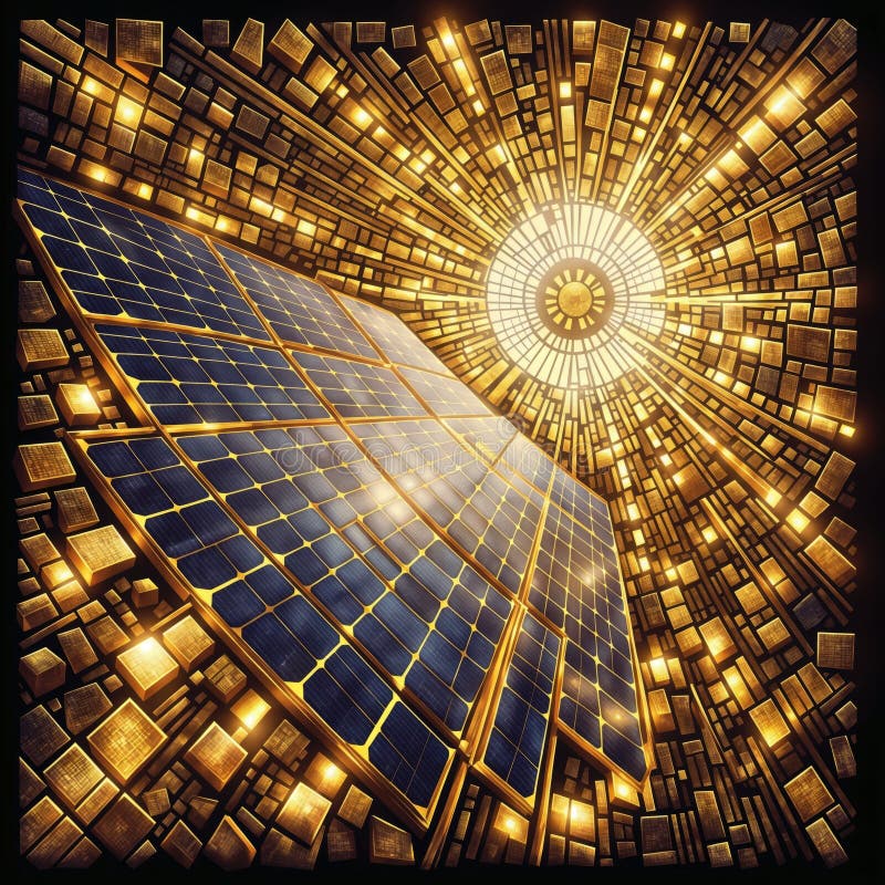 Solar Panel with Cubes on Golden Background, Generative Ai Stock ...