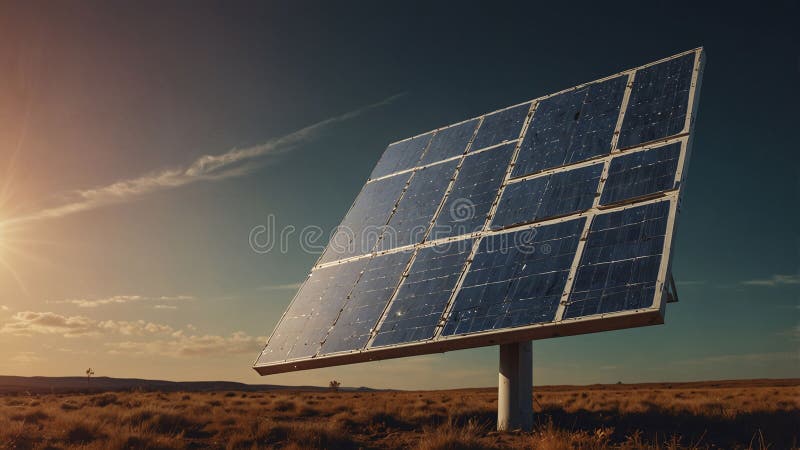 Solar Panel in Desert Landscape at Sunset Harnessing Renewable Energy ...