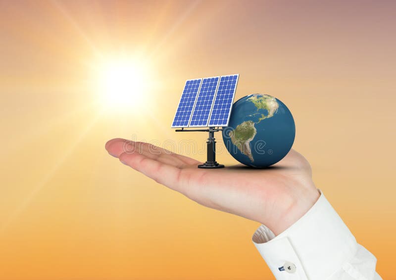 Solar Panel and Earth on Hand Stock Image - Image of environment, color ...