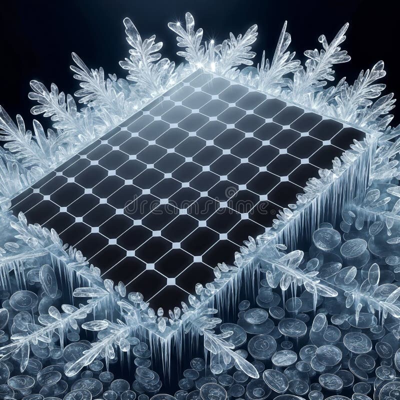 Solar Panel Encased in Ice with Coins and More Ice., Generative Ai ...