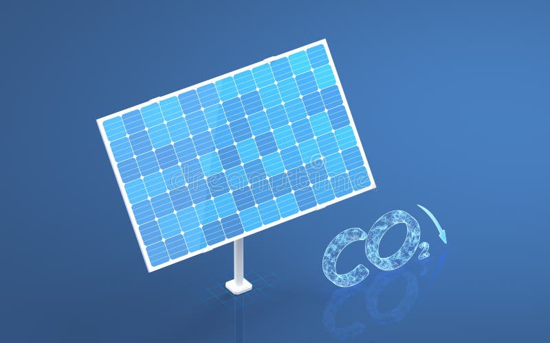 Solar Panel, Solar Energy and Carbon Dioxide , 3d Rendering Stock ...