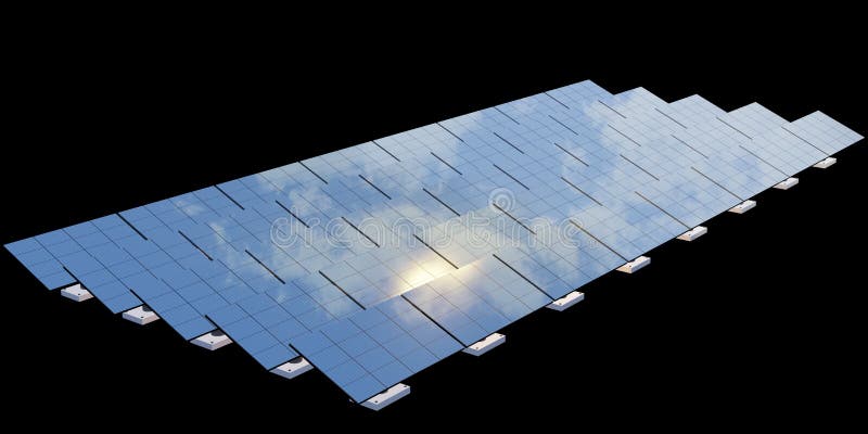 Solar Panel Solar Energy Reflection with Sky and Clouds 3D Illustration ...