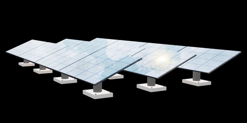 Solar Panel Solar Energy Reflection with Sky and Clouds 3D Illustration ...