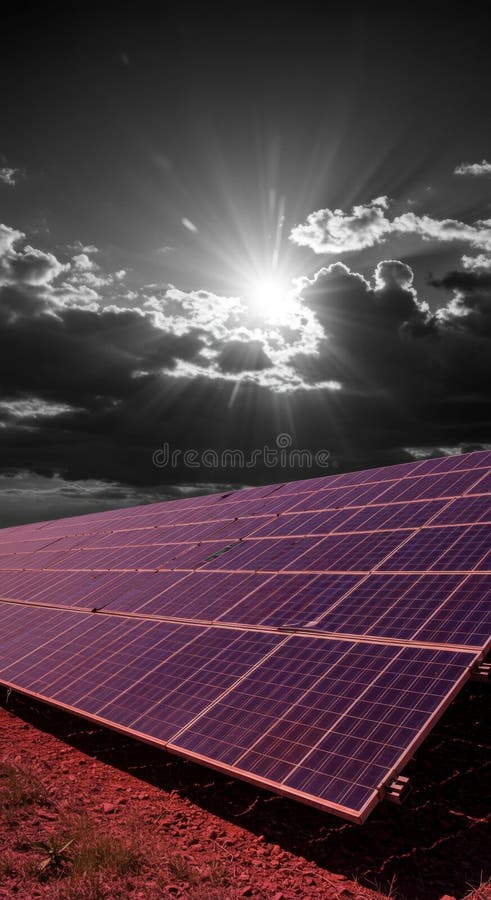 Solar Panel Energy Under a Dramatic Sky Stock Illustration ...