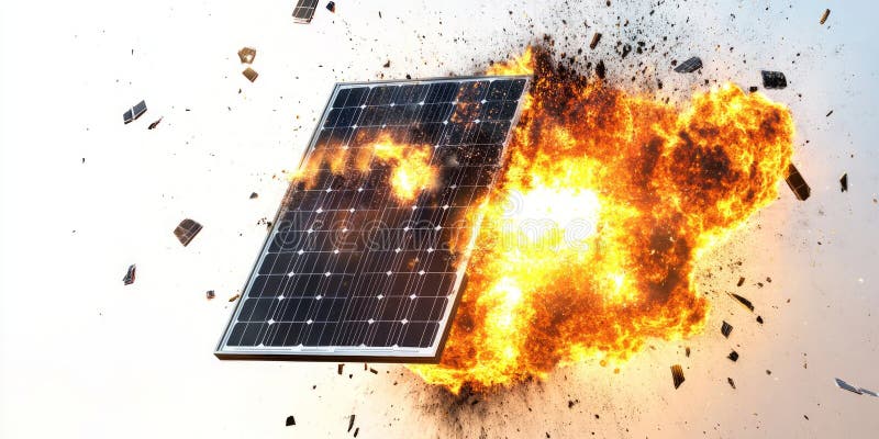 A Solar Panel Explodes in a Burst of Vibrant Flames and Energy. this ...