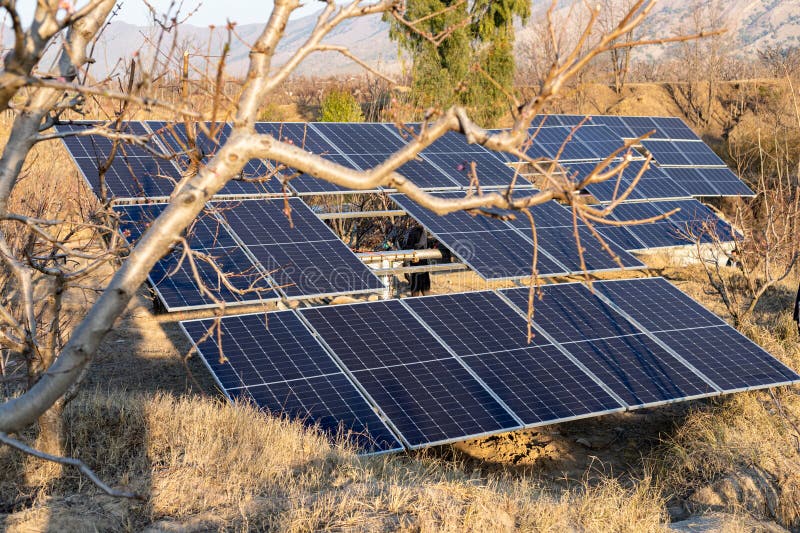 Solar Panel Farm in Countryside. Renewable Energy Concept Stock Photo ...