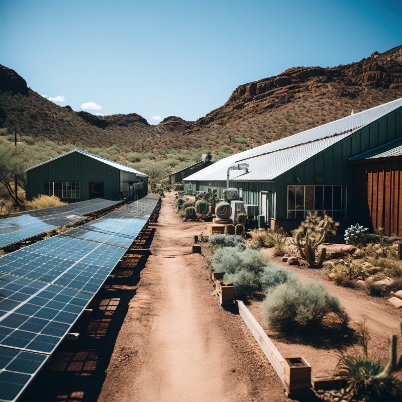 A Solar Panel Farm in the Desert Stock Illustration - Illustration of ...