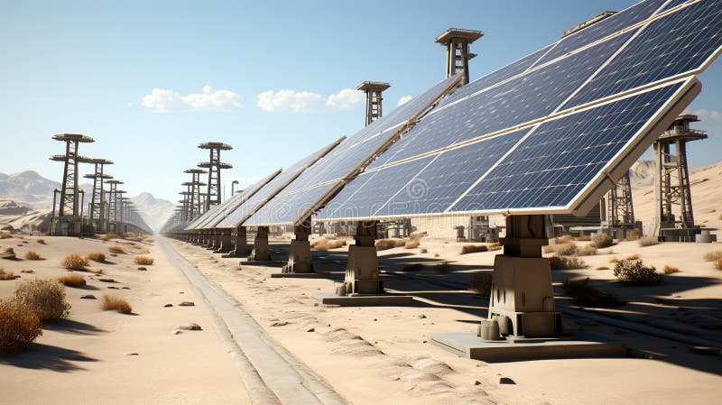 A Solar Panel Farm in the Desert Stock Illustration - Illustration of ...