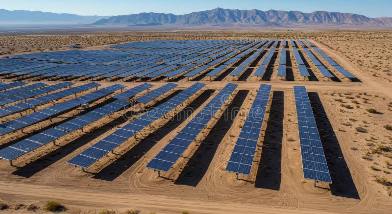 Solar Panel Farm in Desert Landscape Producing Clean Energy Stock ...