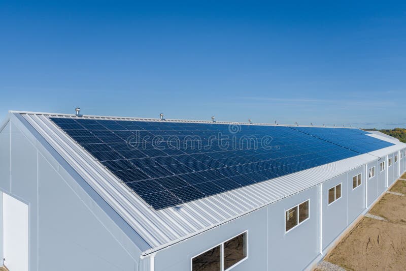 Solar Panel on a Farm Roof. Drone Point of View Stock Photo - Image of ...