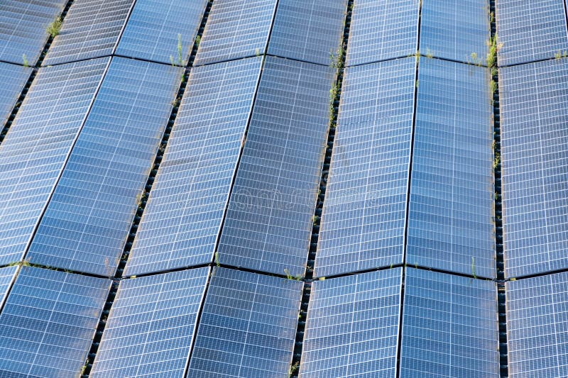 Solar Panel Farm, with Rows of Solar Panels Arranged in a Grid-like ...