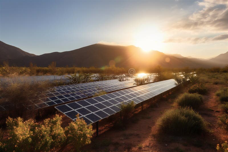 Solar Panel Farm with Rows of Panels. Clean Energy Concept. AI ...