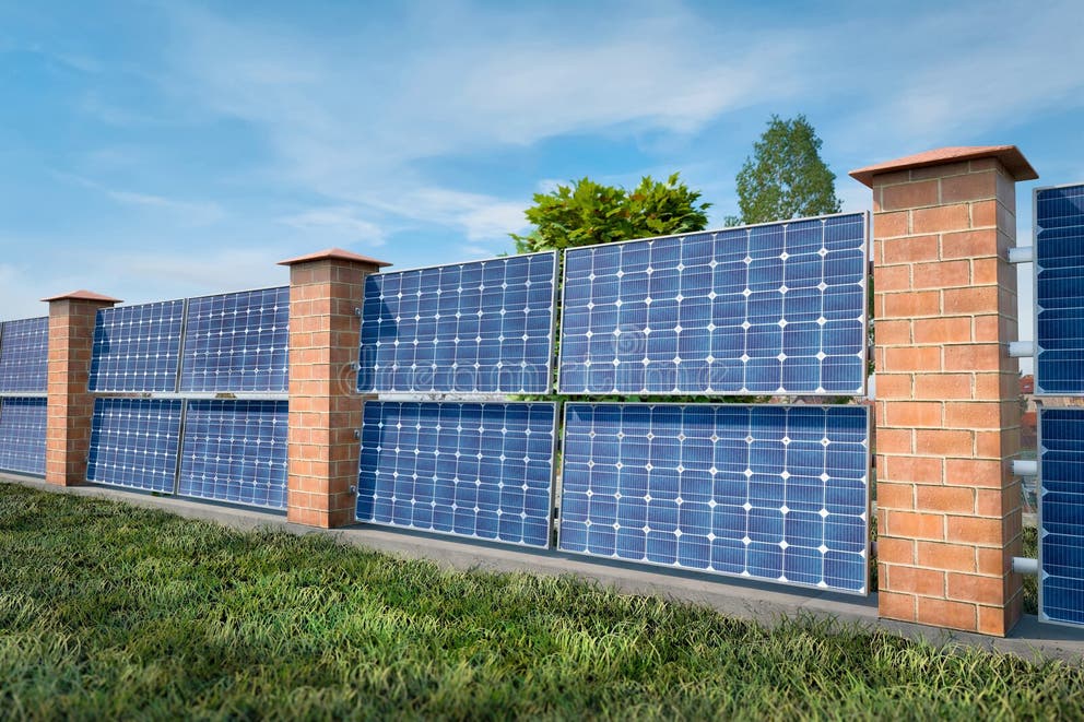 Solar Panel Fence - 3d Rendering Stock Illustration - Illustration of ...