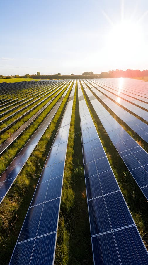 Solar Panel Field Bathed in Sunlight, Evoking Renewable Energy Stock ...