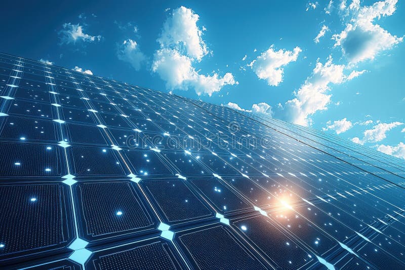 Solar Panel Field Sparkling Under a Vivid Cosmic Sky Stock Photo ...