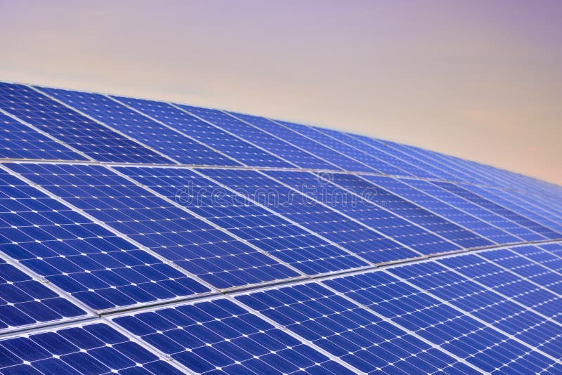 Solar Panel Field by Sunrise Stock Photo - Image of electricity ...