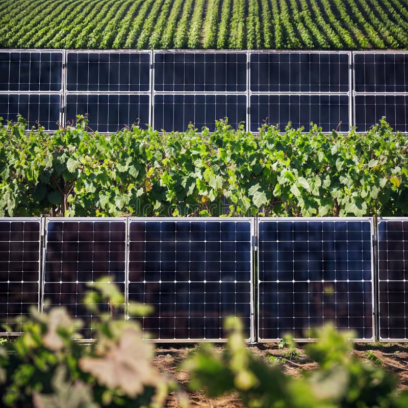 Solar Panels Serve As a Backdrop To a Flourishing Vineyard in the ...