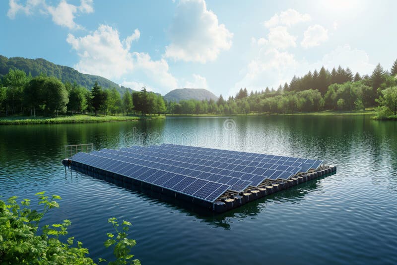 A Solar Panel is Floating on the Water. Environmental Concept Stock ...