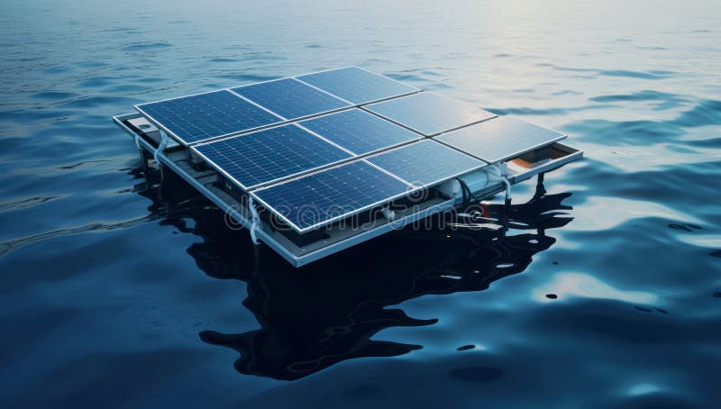 Illustration of Floating Solar Panel on Water Stock Image - Image of ...