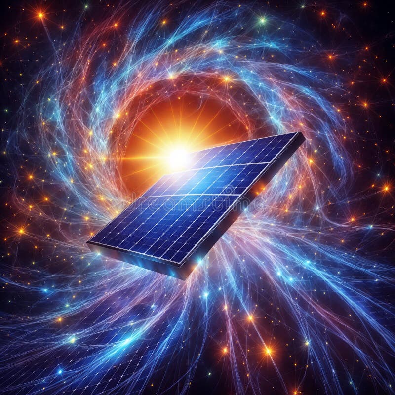 Solar Panel in the Space with Rays of Light, 3d Illustration ...