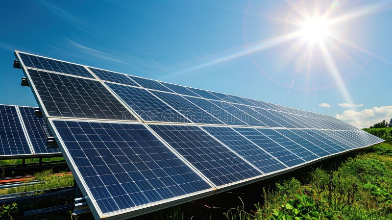 Solar Panel Generating Power in Field Stock Image - Image of innovation ...