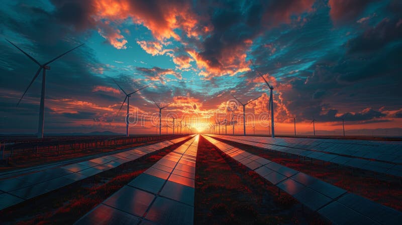Solar Panel Generating Power at Sunset Stock Photo - Image of renewable ...