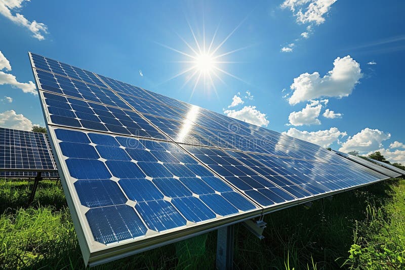 Solar Panel Generating Power Under Sunlight. Stock Image - Image of ...