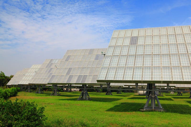 Solar Panel with Green Grass Stock Photo - Image of electric, economic ...