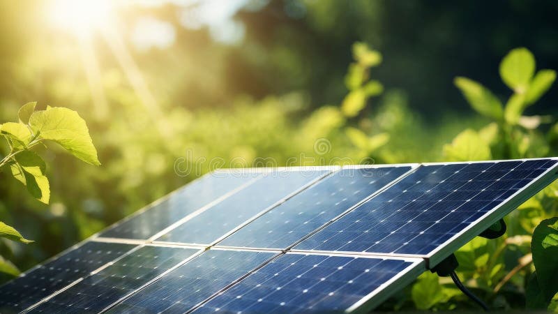 Solar Panel with Green Grass on Background. Alternative Energy Stock ...