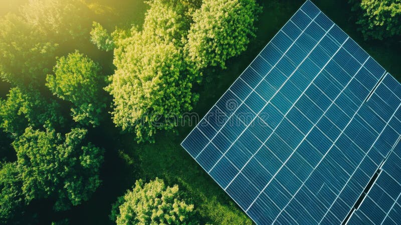 Solar Panel in Green Landscape Stock Illustration - Illustration of ...