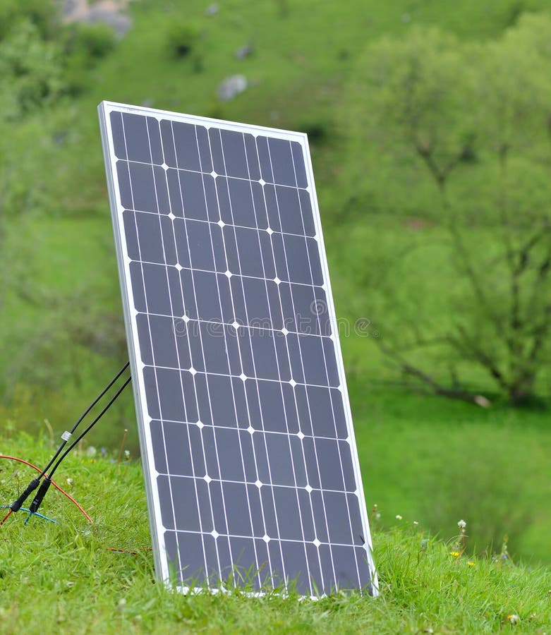 Solar Panel on Green Meadow in Spring Stock Image - Image of fuel ...