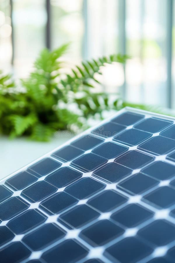 Solar Panel with Green Plant Background Highlighting Renewable Energy ...
