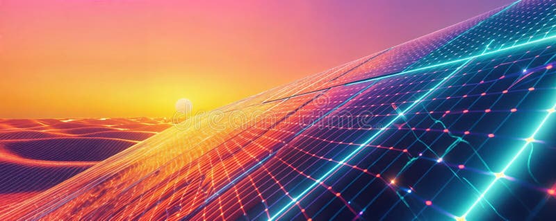 Solar Panel Grid at Sunset stock illustration. Illustration of sunset ...