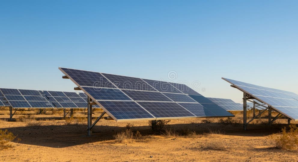 Solar Panel is on the Ground in a Desert Stock Photo - Image of ...