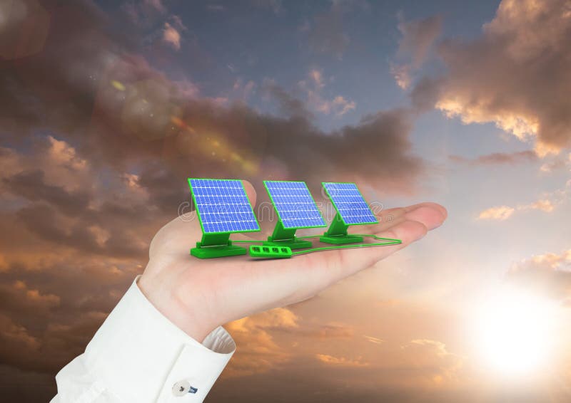 Solar panel on hand stock illustration. Illustration of digital - 93215957