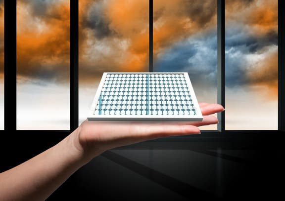 Solar Panel on Hand Inside a Building. Stock Illustration ...