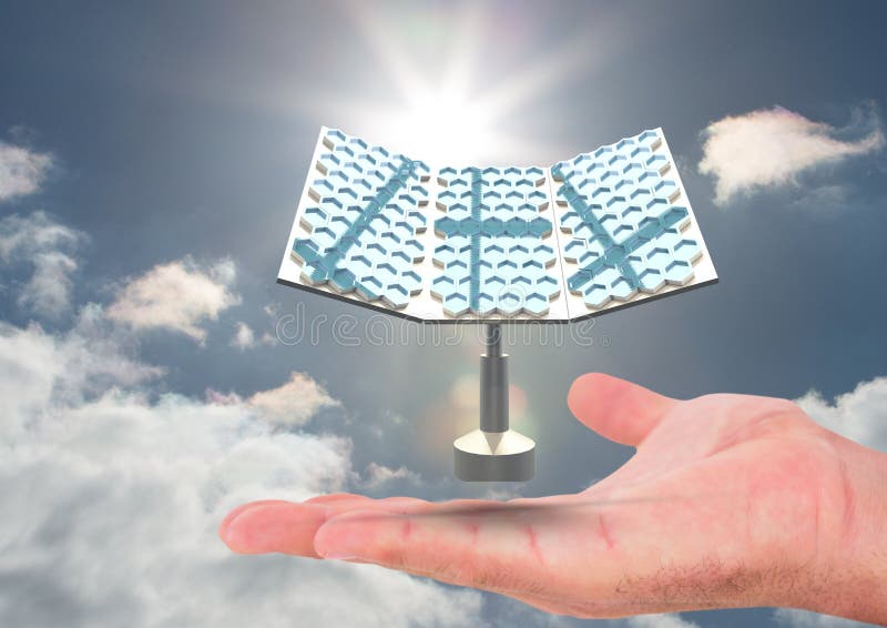 Solar Panel on Hand in the Sky Stock Illustration - Illustration of ...