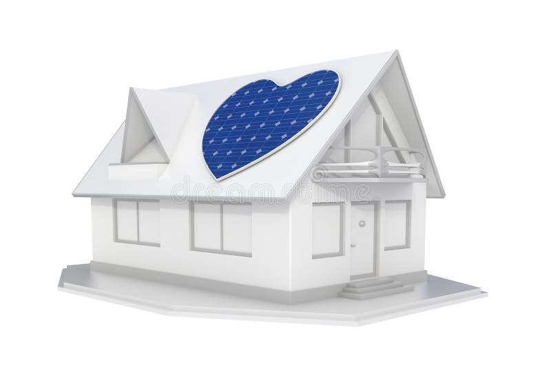 Solar panel heart on roof stock illustration. Illustration of module ...