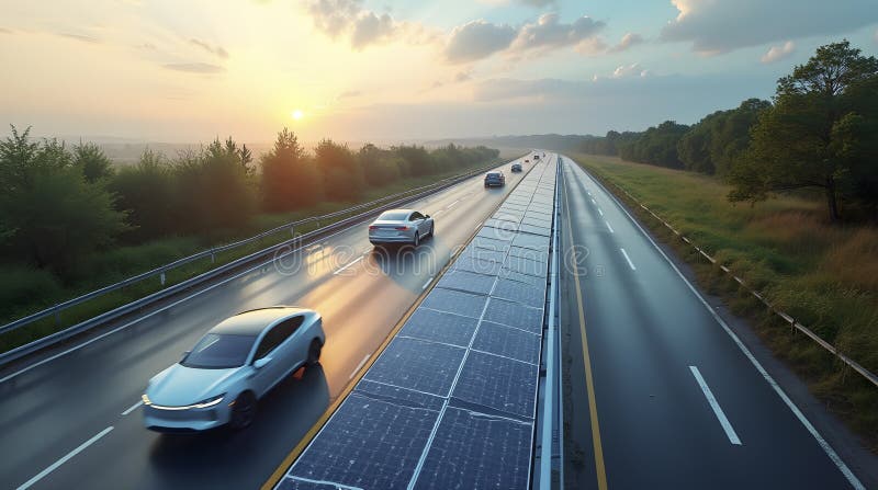 Solar-panel Highway with Electric Cars, Ai Generated Image Stock Photo ...