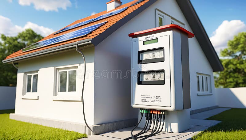 Solar Panel Home Energy Meter Stock Image - Image of cottage ...
