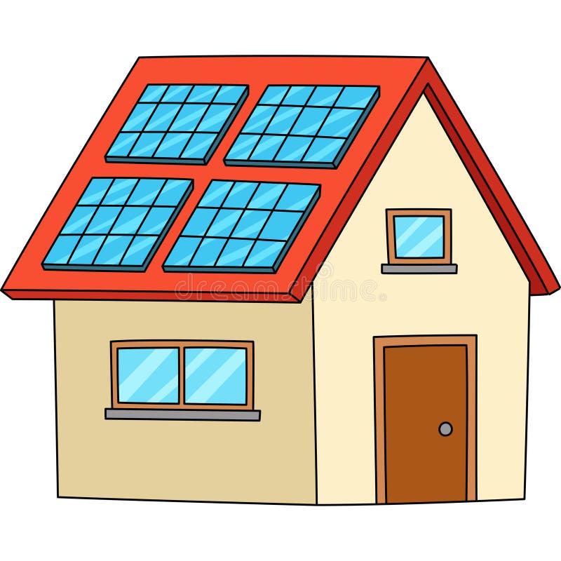 Solar Panel House Cartoon Colored Clipart Stock Vector - Illustration ...